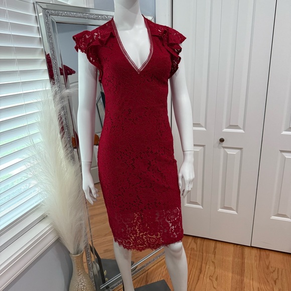 Express | Dresses | Express Red Lace Midi Dress | Poshmark